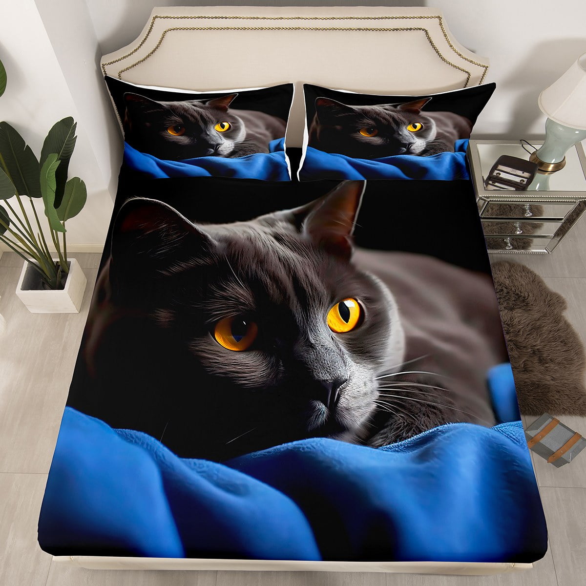 Black Cat Bedding Set Twin Cute Cats Fitted Sheet Pet Cat Animal ...
