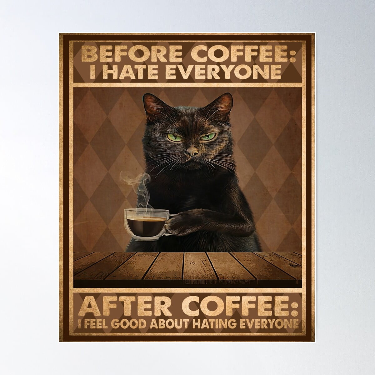 Black Cat Before Coffee I Hate Everyone After Coffee Poster Wall Art ...
