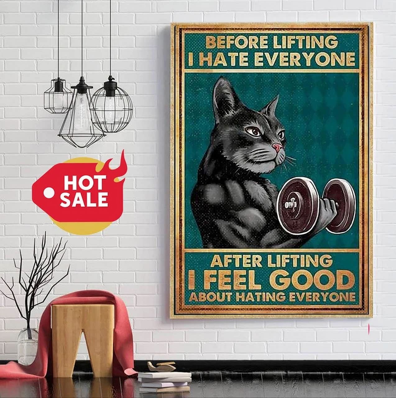Black Cat Before Lifting I Hate Everyone Poster Home Decor, Vintage Art Print, Haging Poster ...