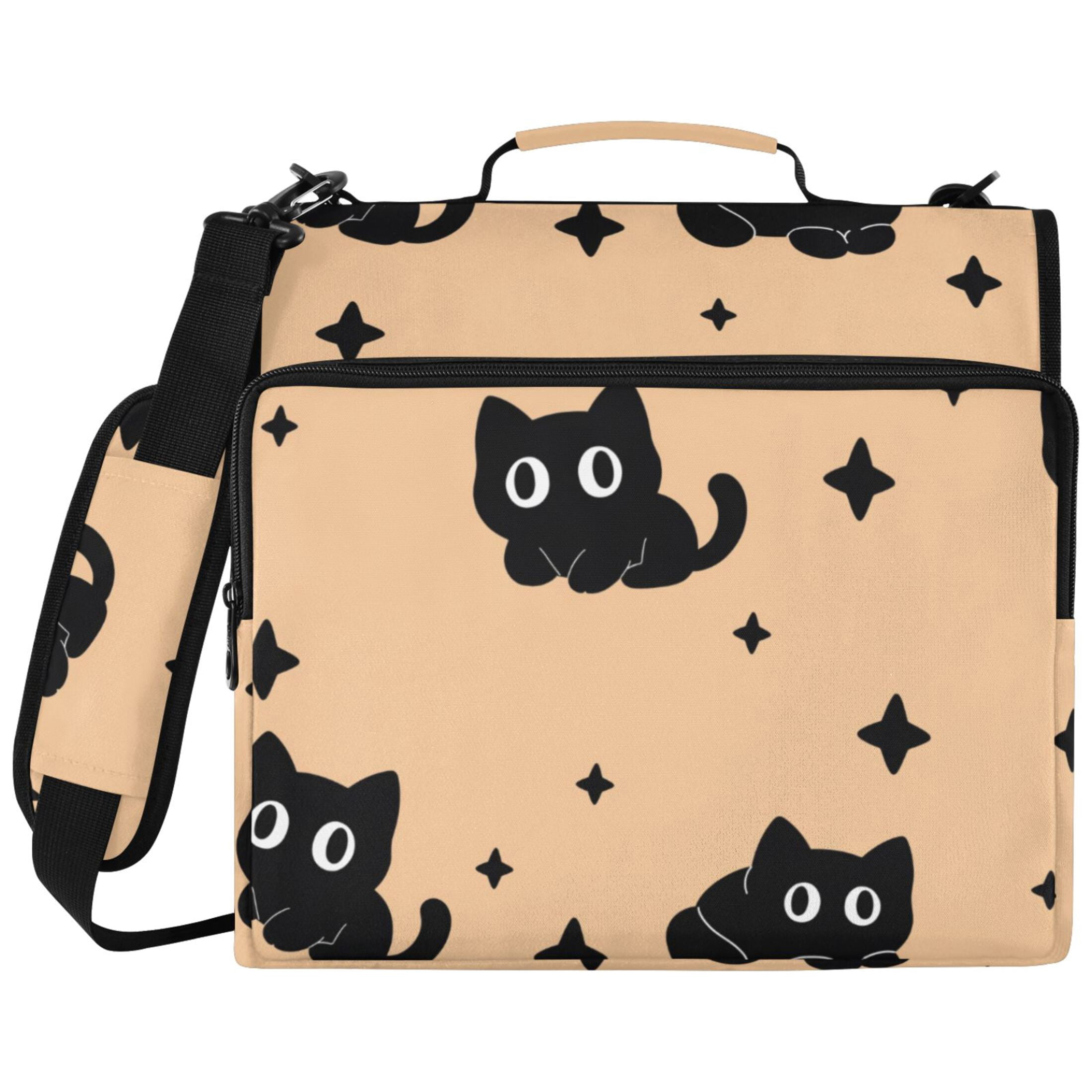 Black Cat Beige Pattern 3 Ring Binder Bag Zipper Binder Organizer with ...