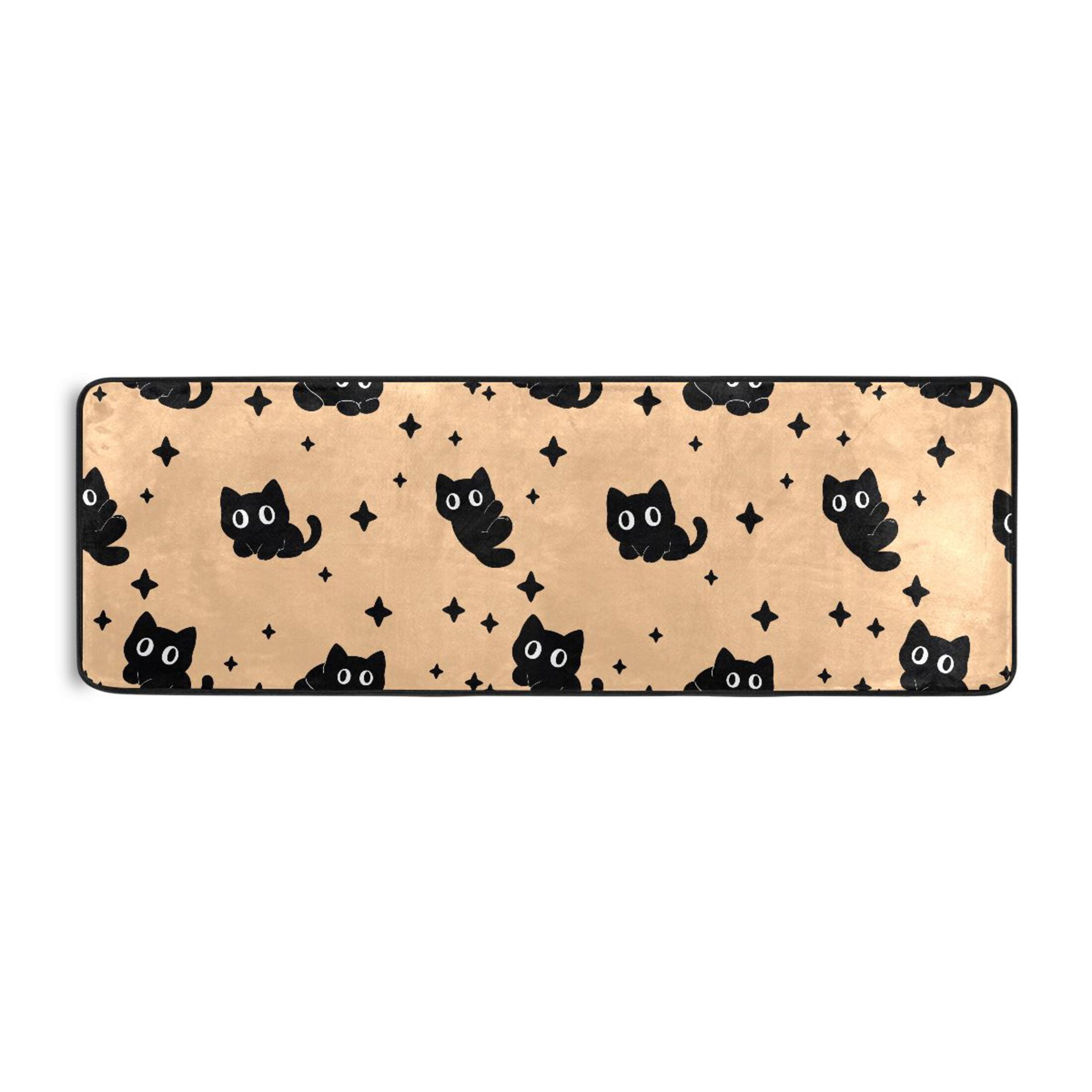 Black Cat Beige Pattern Runner Rug 24x72 Inch Cushioned Non Slip Soft ...