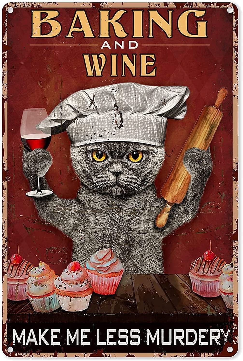 Black Cat Beking And Wine Metal Signs Make Me Less Murdery Tin Poster ...