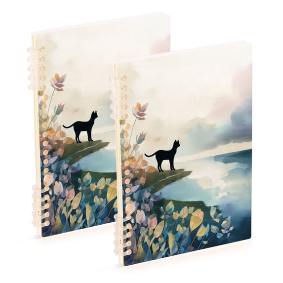 Black Cat Beside River Flowers Notebook Detachable Coil Notebook Diary ...