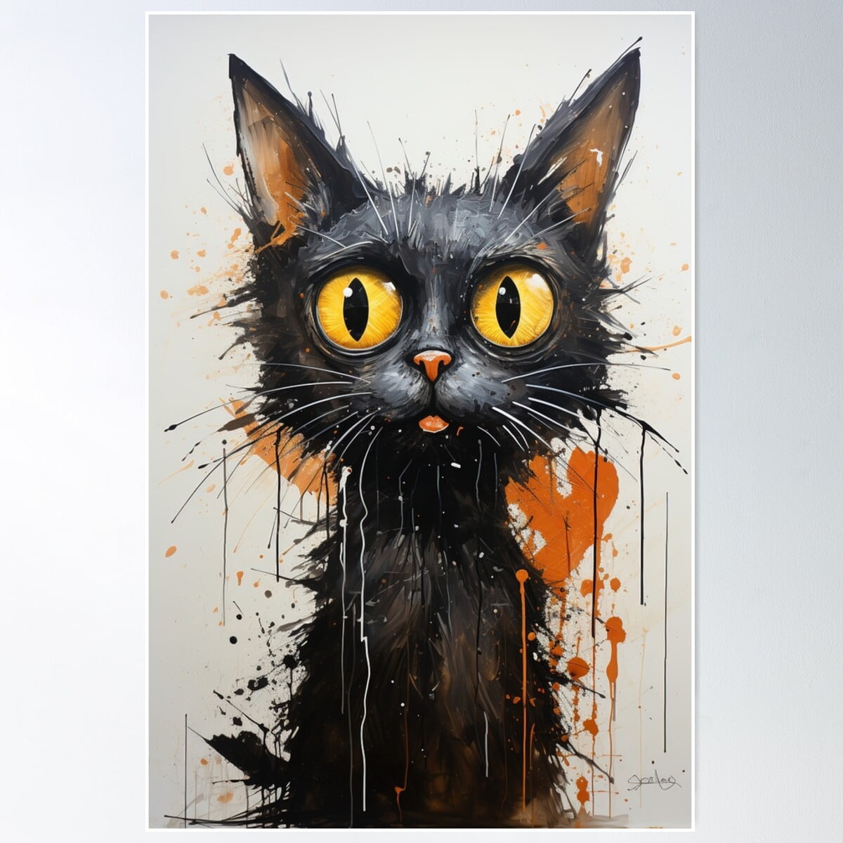 Black Cat Big Eyes Styled In Dripping Paint Poster Wall Art Modern Wall ...
