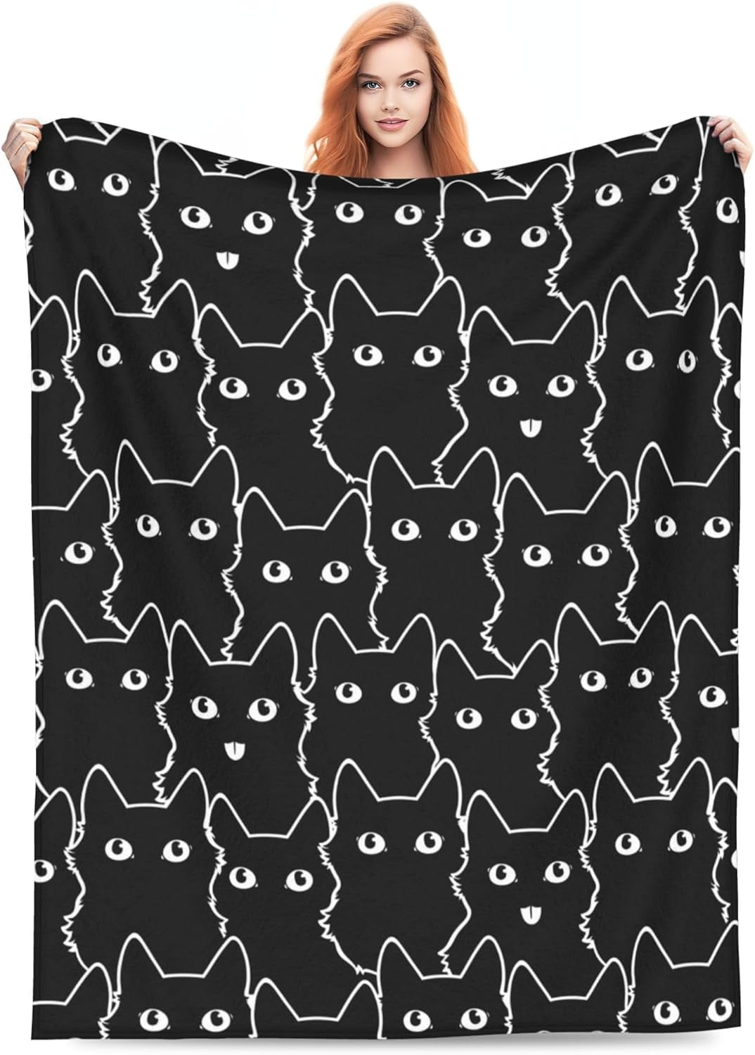 Black Cat Blanket Cute Cartoon Cats Silhouettes Animal Throw Blankets ...