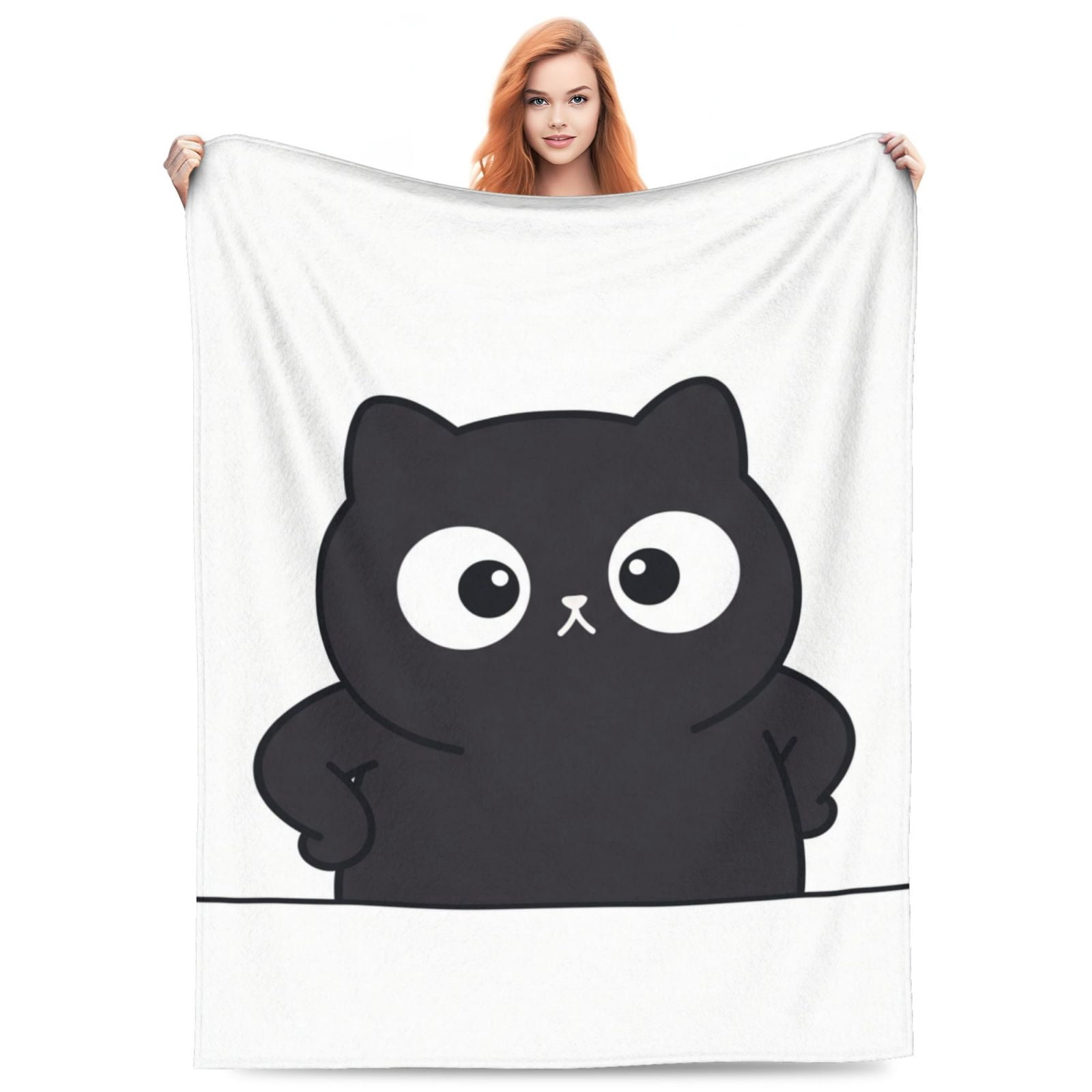 Black Cat Blanket - Grumpy Peeking Black Cat Throw, Minimalist Modern ...