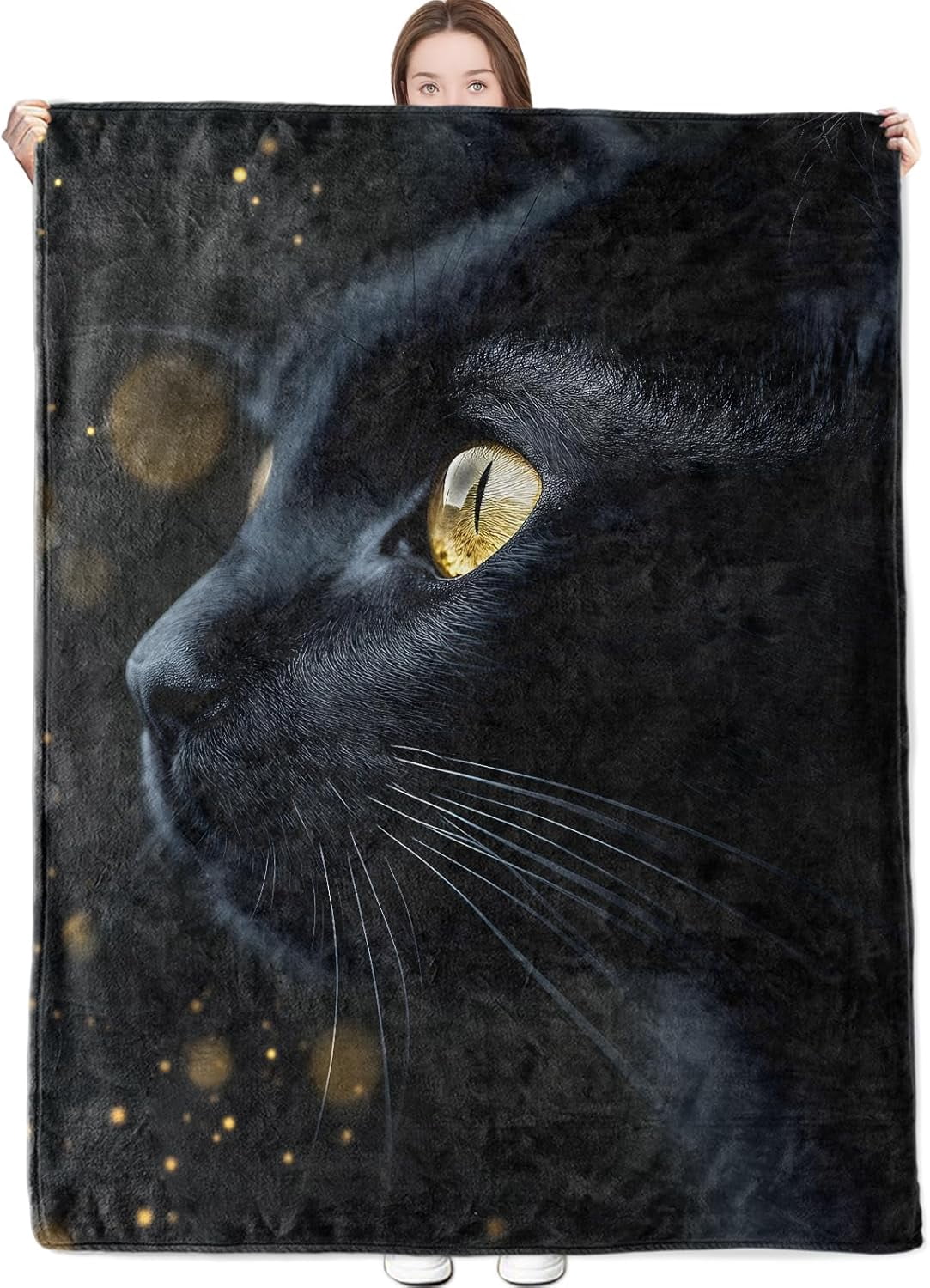 Black Cat Blanket Mysterious Kitten Theme Throw Blankets with Glowing ...