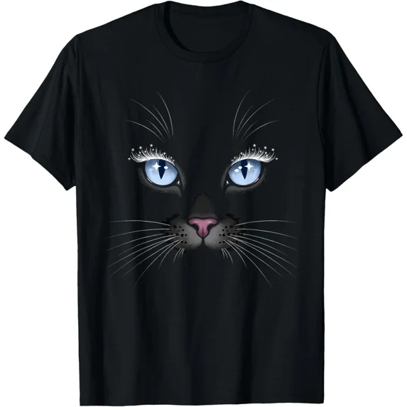Black Cat Blue Eyes Sparkle Lashes Glam Pet Lover Unisex T-Shirt, up to ...