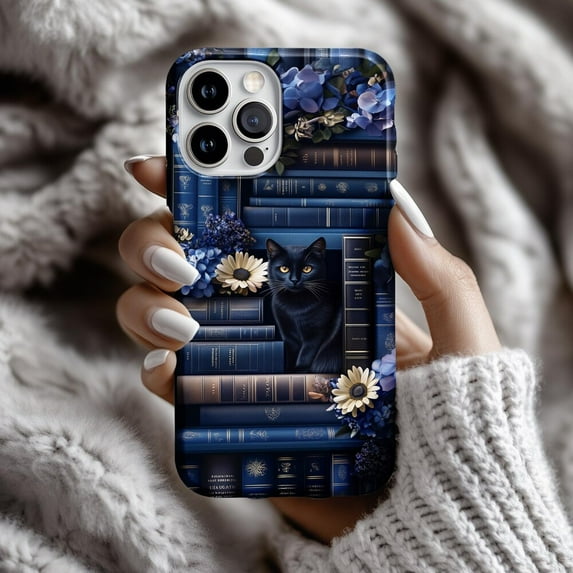 Black Cat Book Lover 3D Library Bookshelf Phone Case 17 16 15 14 13 12 ...