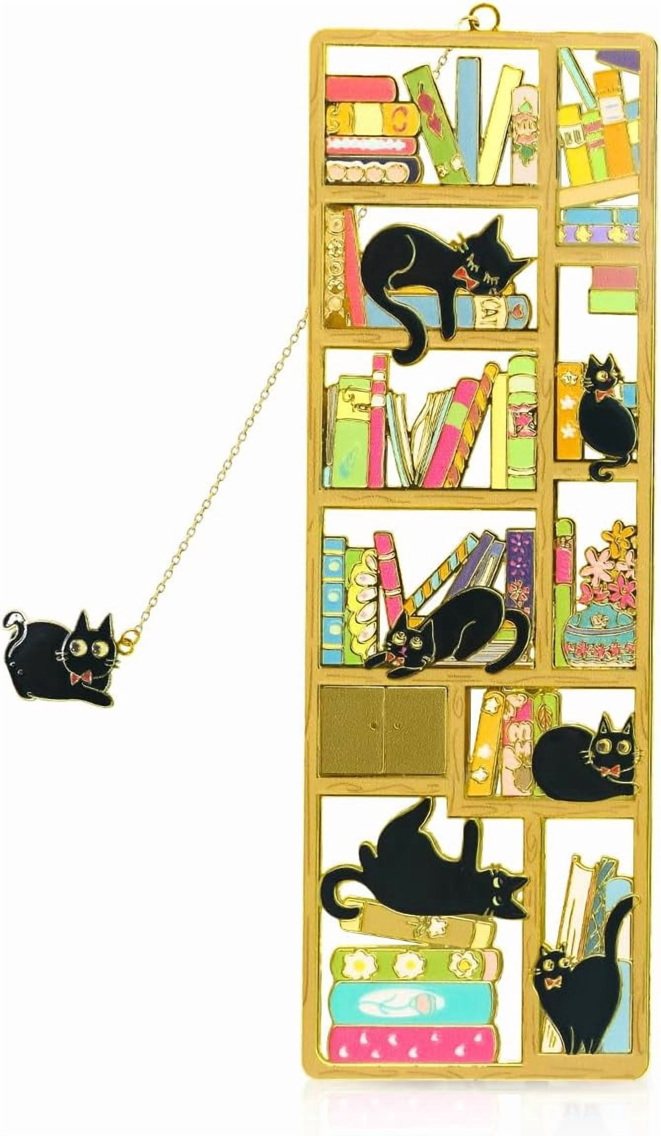 Black Cat Bookmark with Charm - Metal Book Markers for Lovers, Comes ...