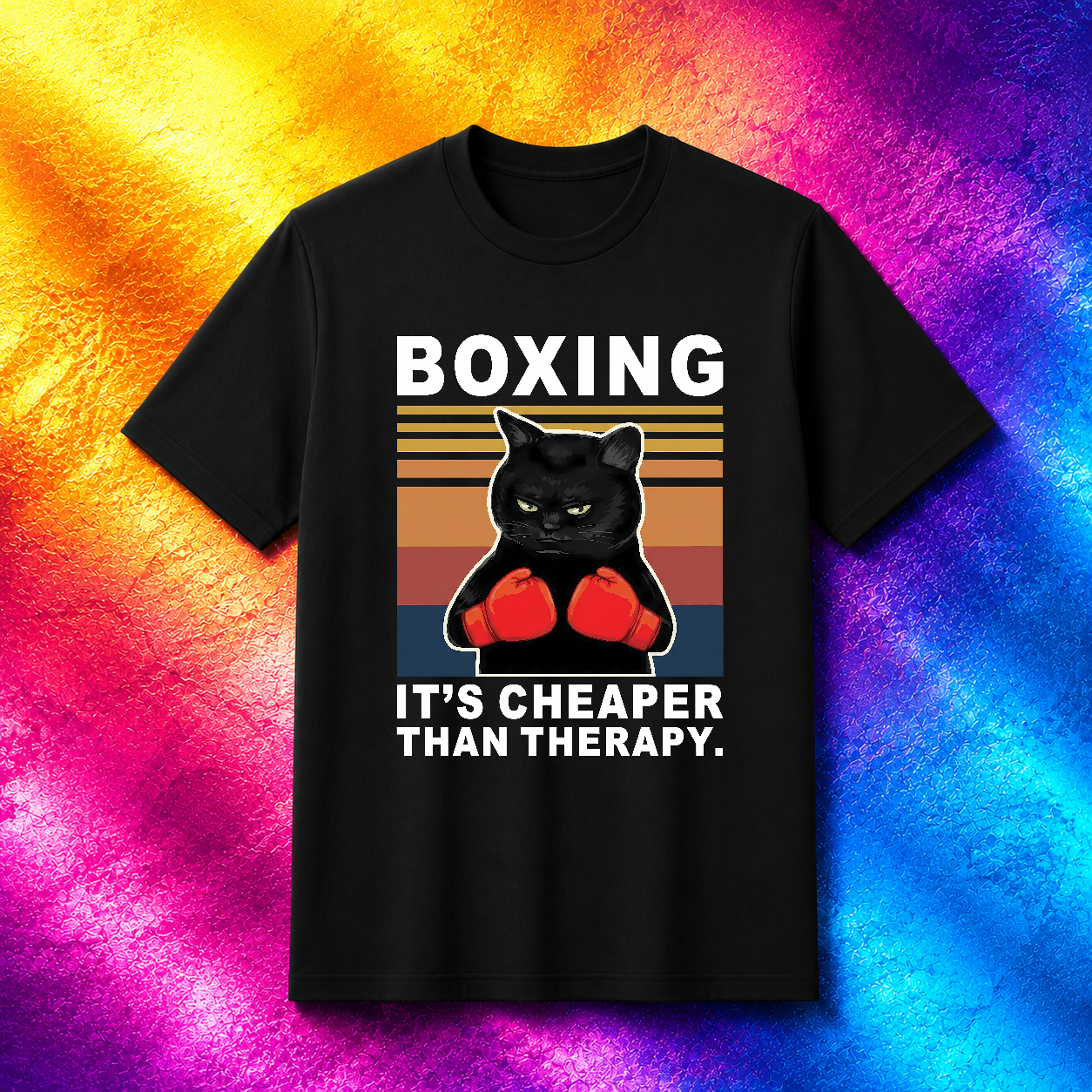 Black Cat Boxing Cheaper Than Therapy Funny Humor V15847 Unisex T-SHIRT ...