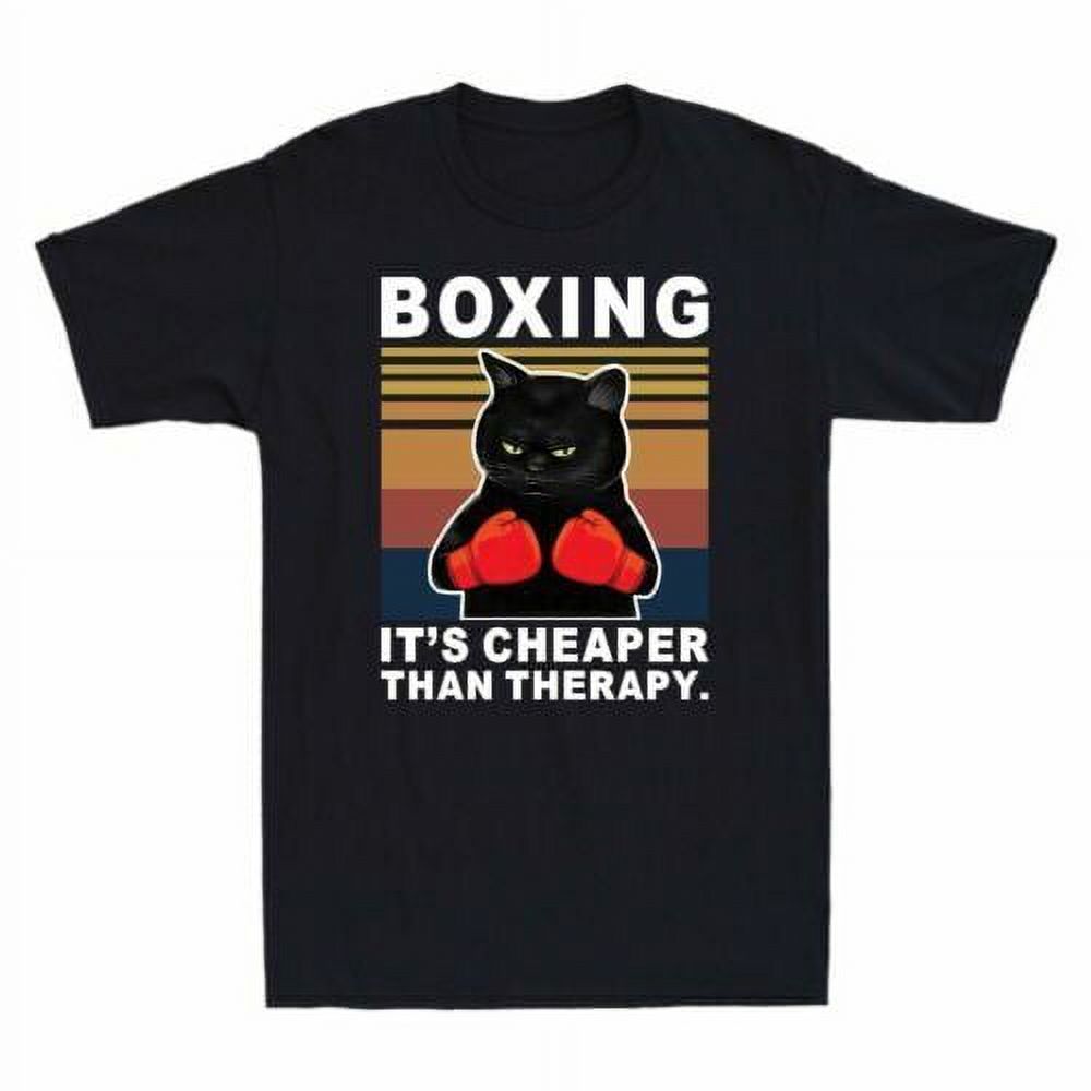 Black Cat Boxing It's Cheaper Than Therapy Funny Retro Vintage Men's T ...