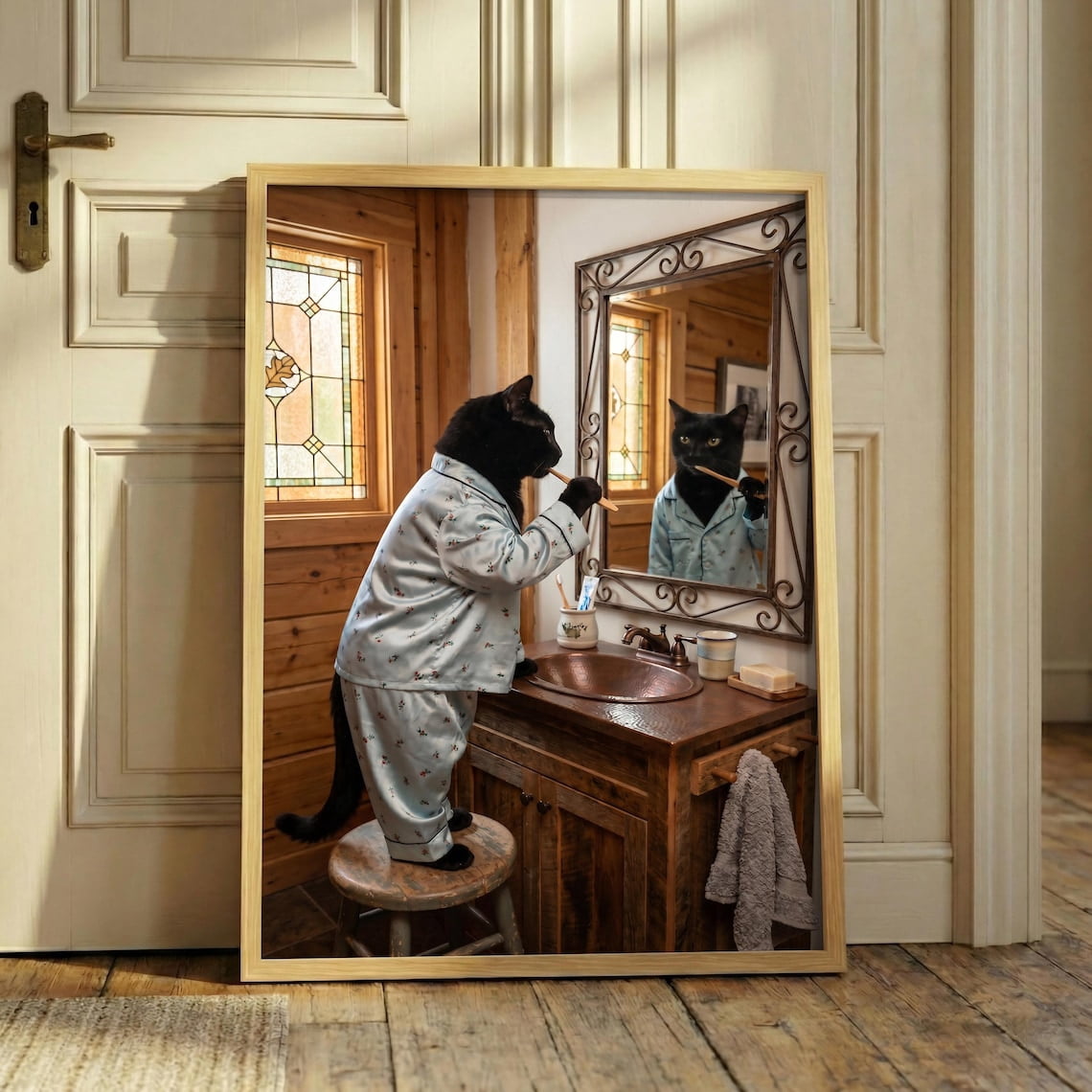 Black Cat Brushing Teeth Bathroom Poster Unframed Paper Print - Walmart.com