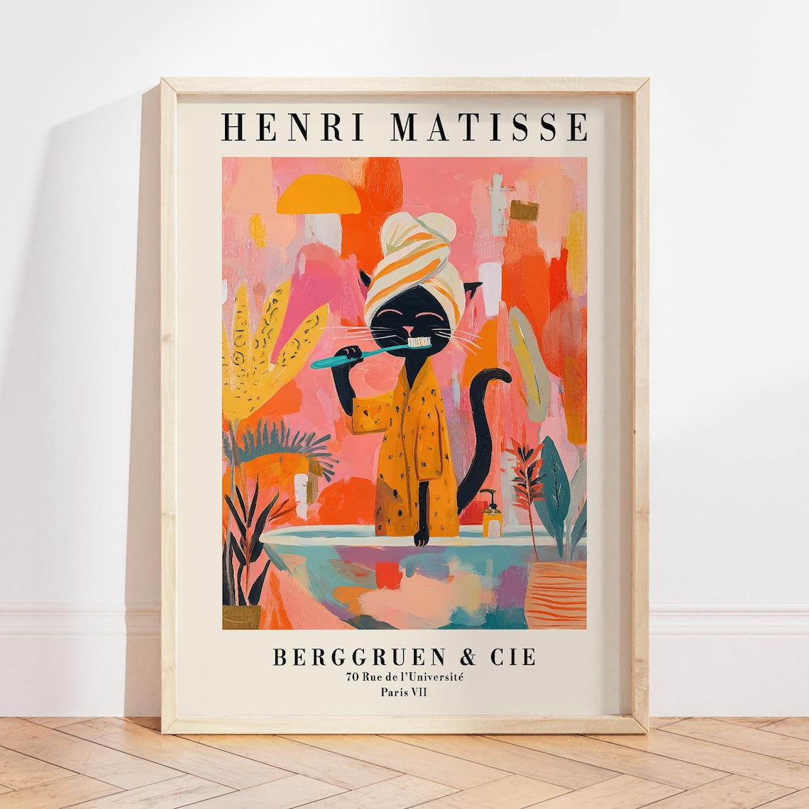 Black Cat Brushing Teeth Matisse Bathroom Wall Art Print, Colorful ...