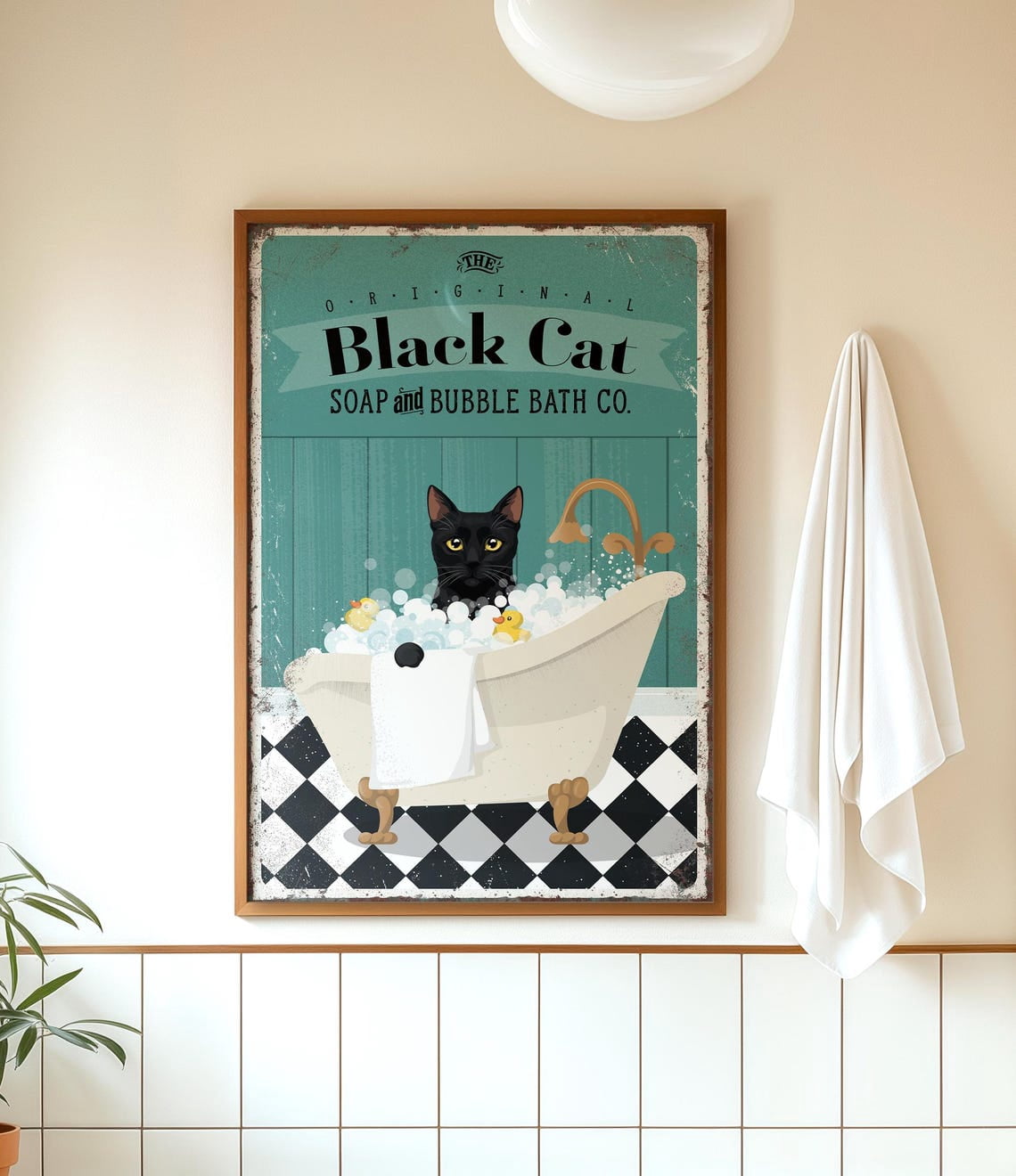 Black Cat Bubble Bath Bathroom Wall Art, Vintage Pet Sign, Charm Decor ...