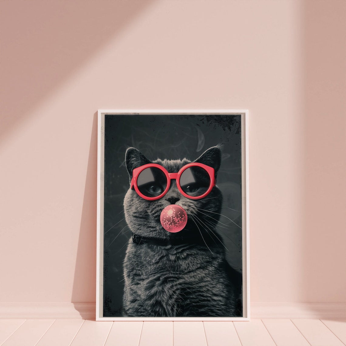 Black Cat Bubblegum Nursery Wall Art, Unframed Paper Print Size 16x24 ...