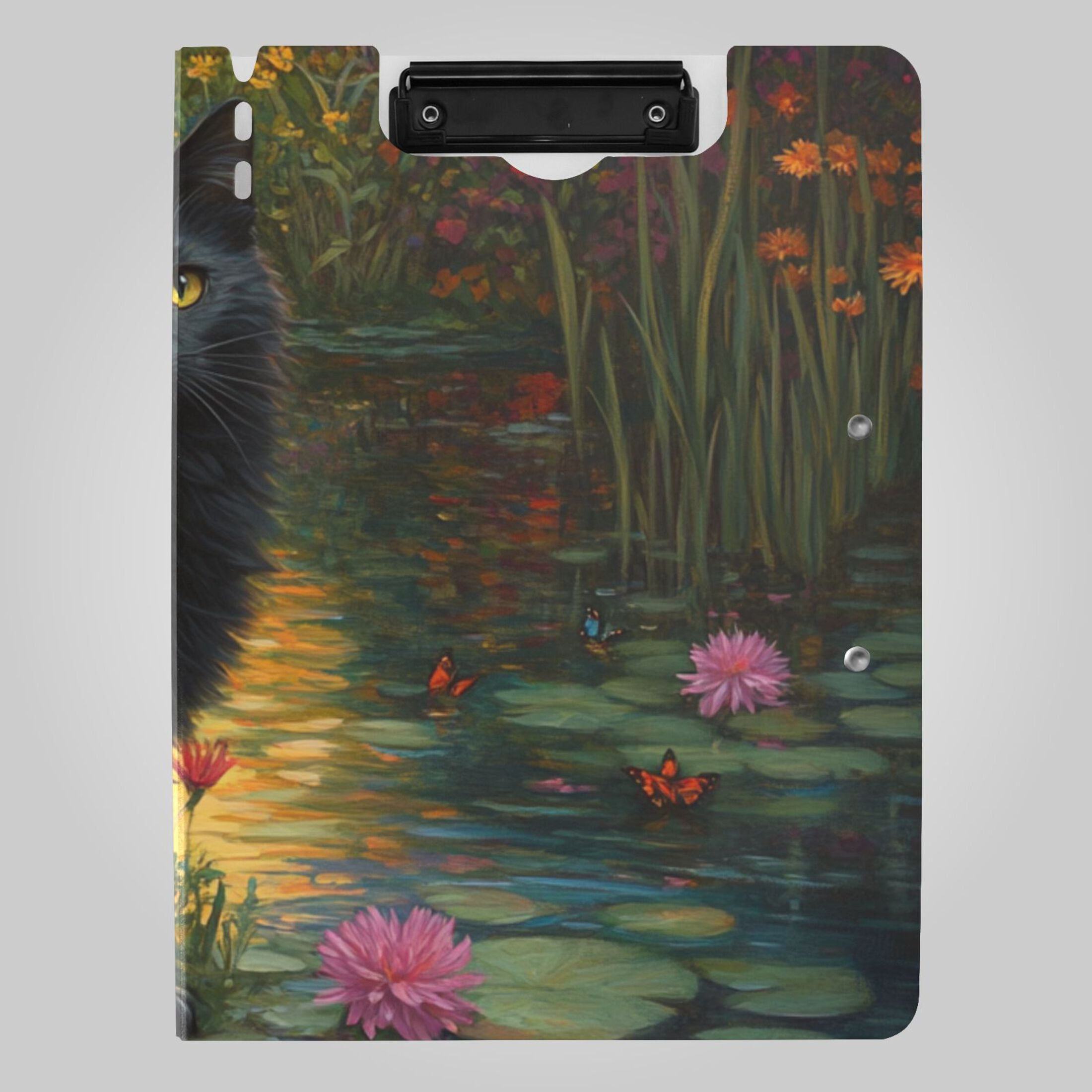 Black Cat Butterflies Flowers Lake Foldable Binder Folder Clipboard ...