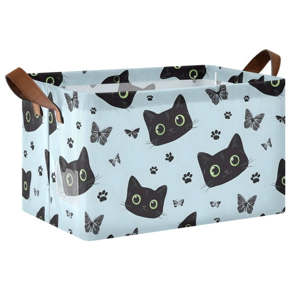 Black Cat Butterfly Pattern Collapsible Storage Bin Open Home Shelf ...