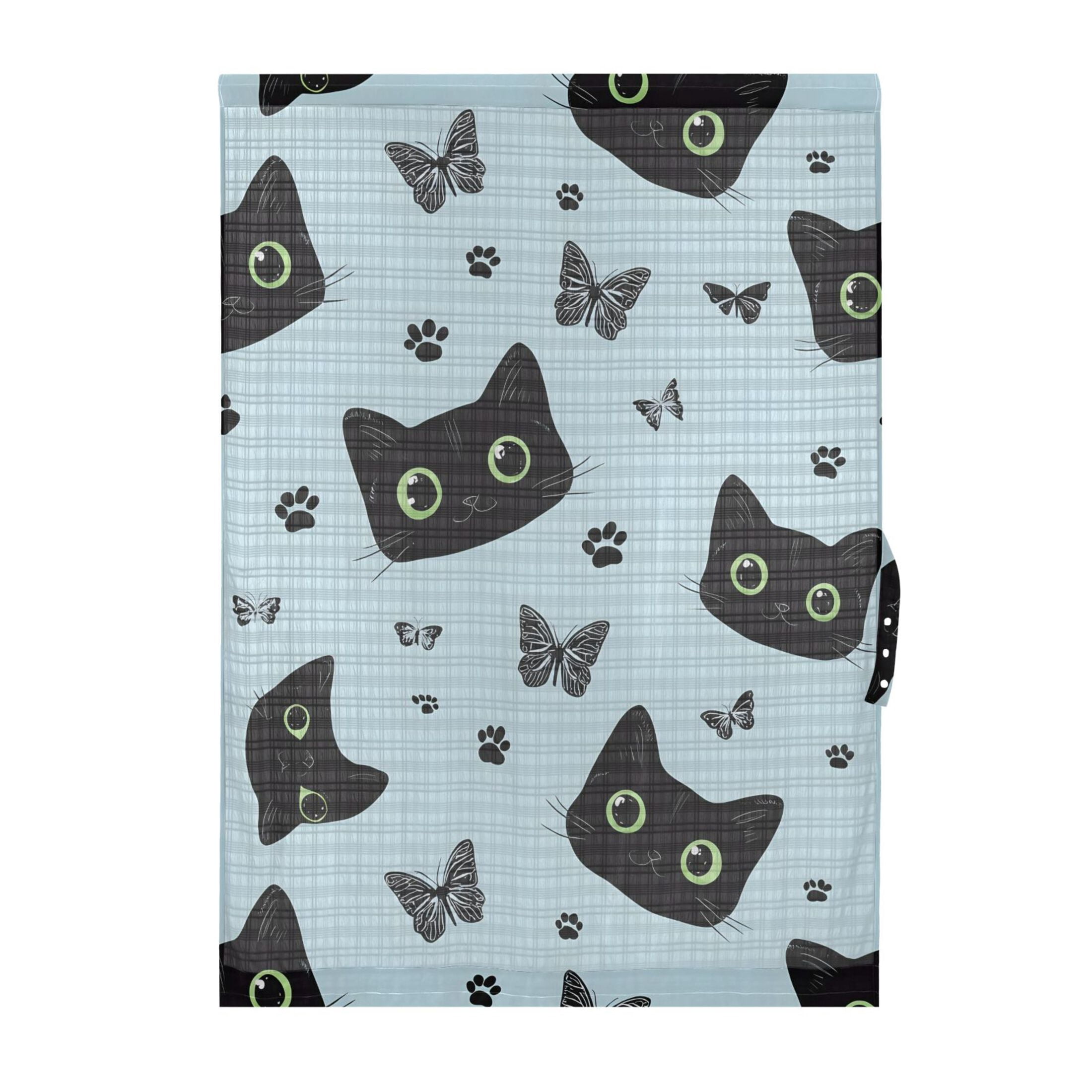 Black Cat Butterfly Pattern Door Curtain Sheer Privacy Light Filtering ...