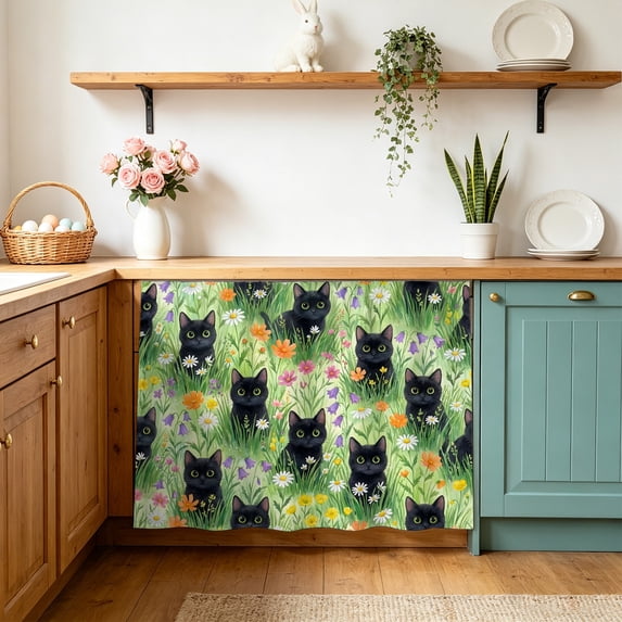 Black Cat Cabinet Curtains 11" W x 13" L, Orange Purple Yellow Pink ...