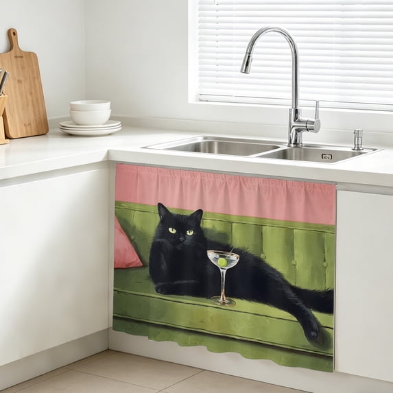 Black Cat Cabinet Curtains for Kitchen 11"W x 13"L, Boho Chic Lack ...