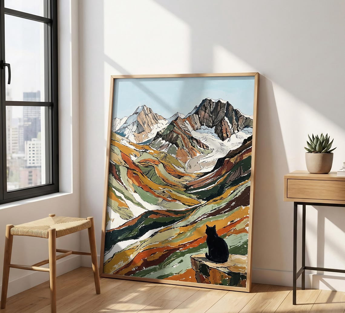 Black Cat Cactus Desert Botanical Southwestern Impasto Floral Boho ...