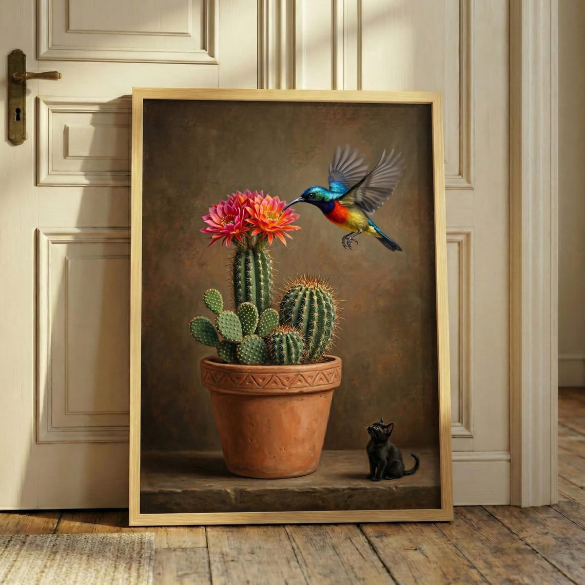 Black Cat Cactus Hummingbird Botanical Poster Unframed Paper Print ...
