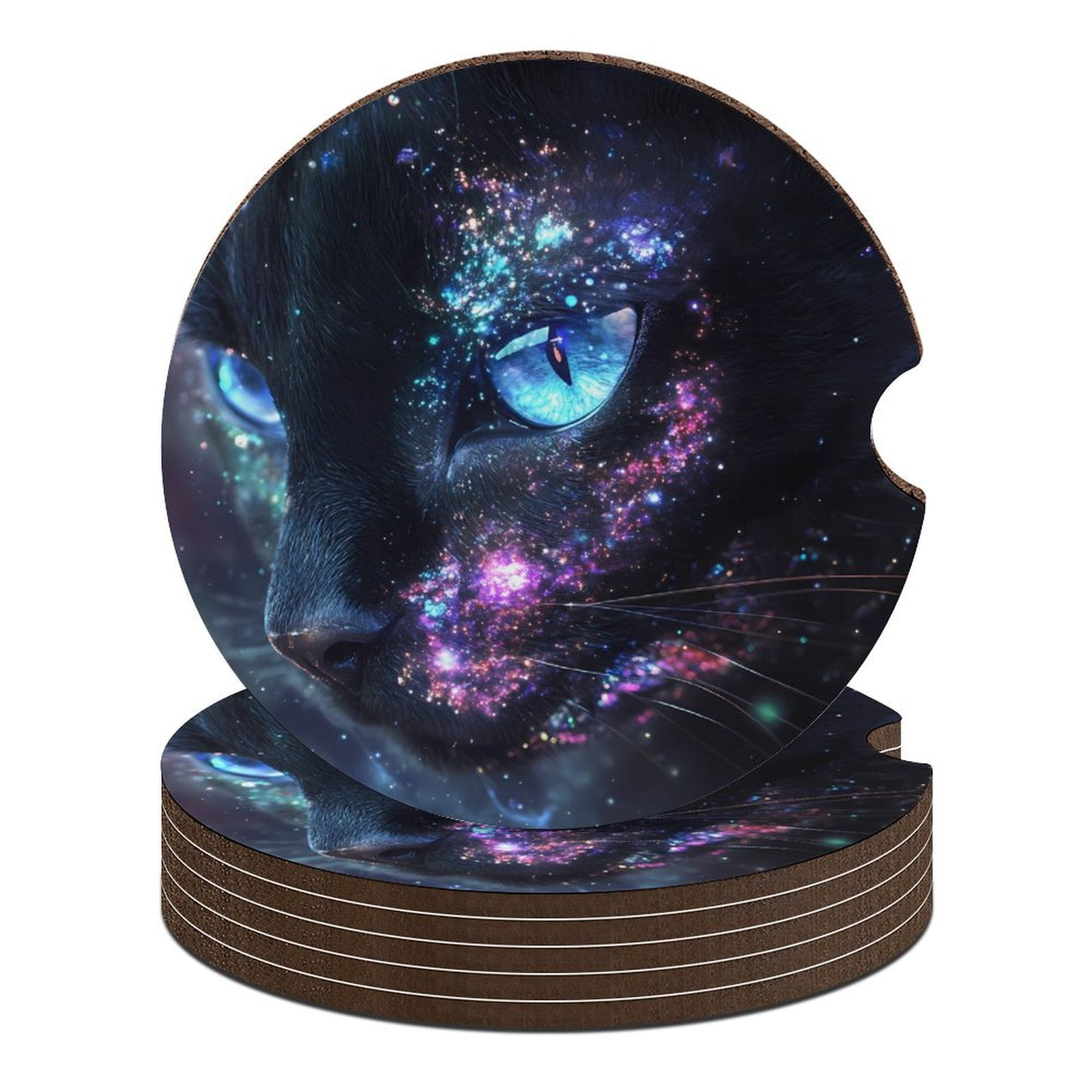 Black Cat Car Coasters for Drinks with A Finger Notch for Easy Removal ...