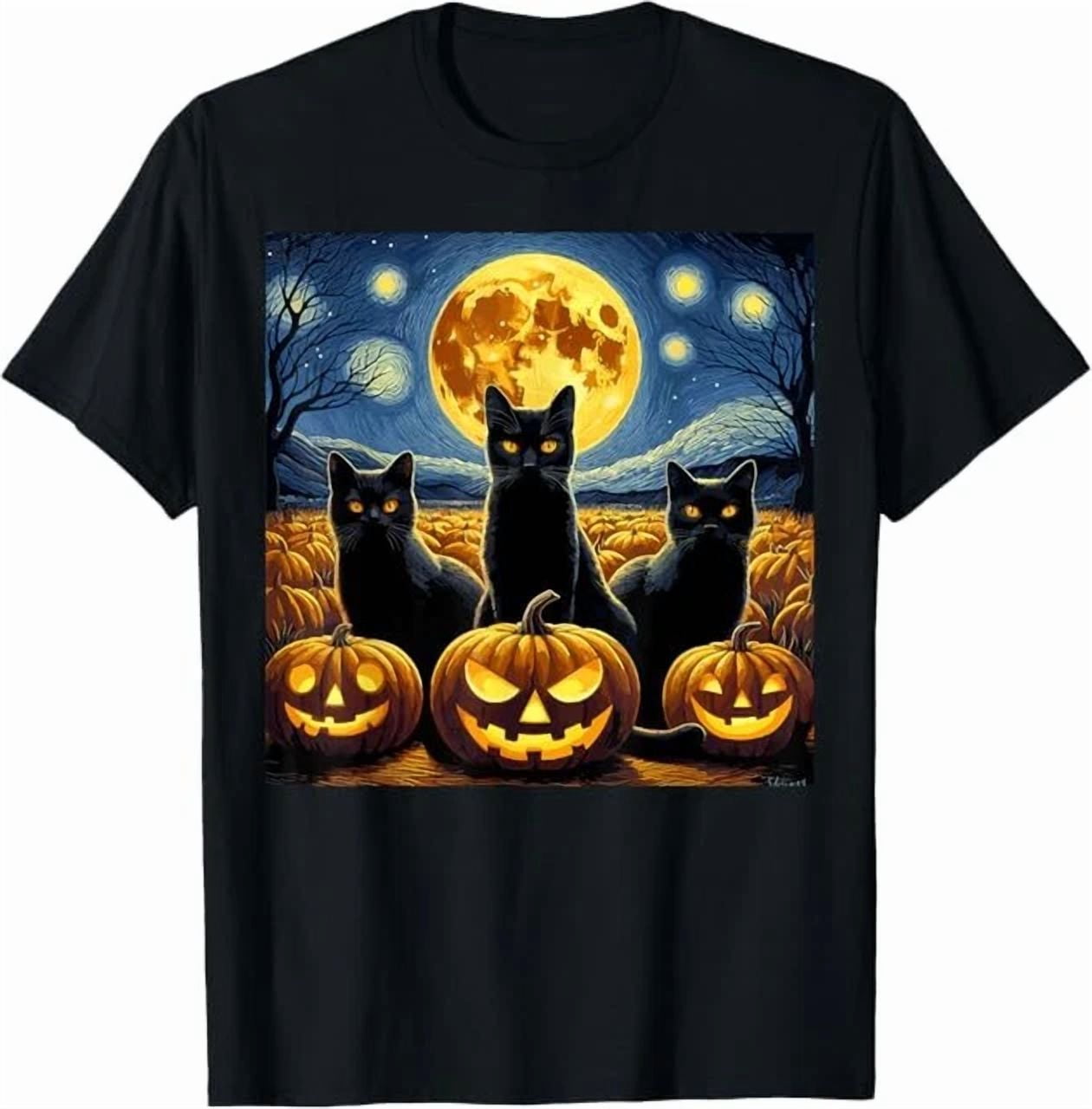 Black Cat Cat Lovers Starry Night Cat Van Gogh Cat Unisex S-5XL T-Shirt ...