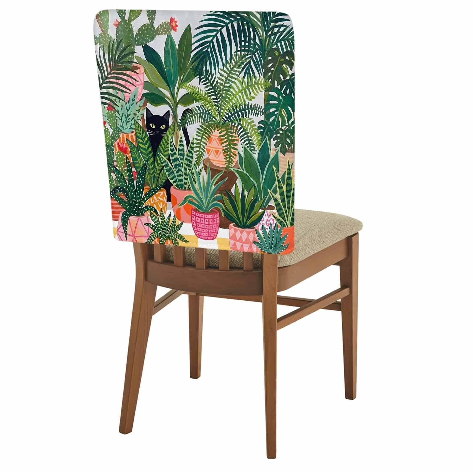 Black Cat Chair Back Covers Set of 8, Indoor Jungle Potted Cacti Boho ...