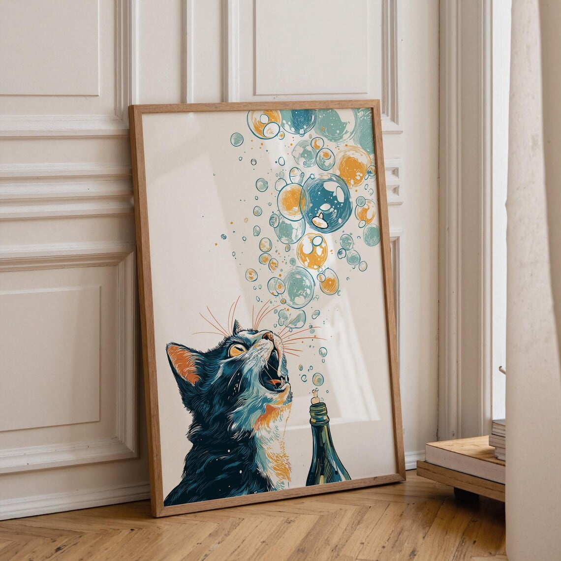 Black Cat Champagne Prosecco Bubble Colourful Celebration Whimsical Bar ...