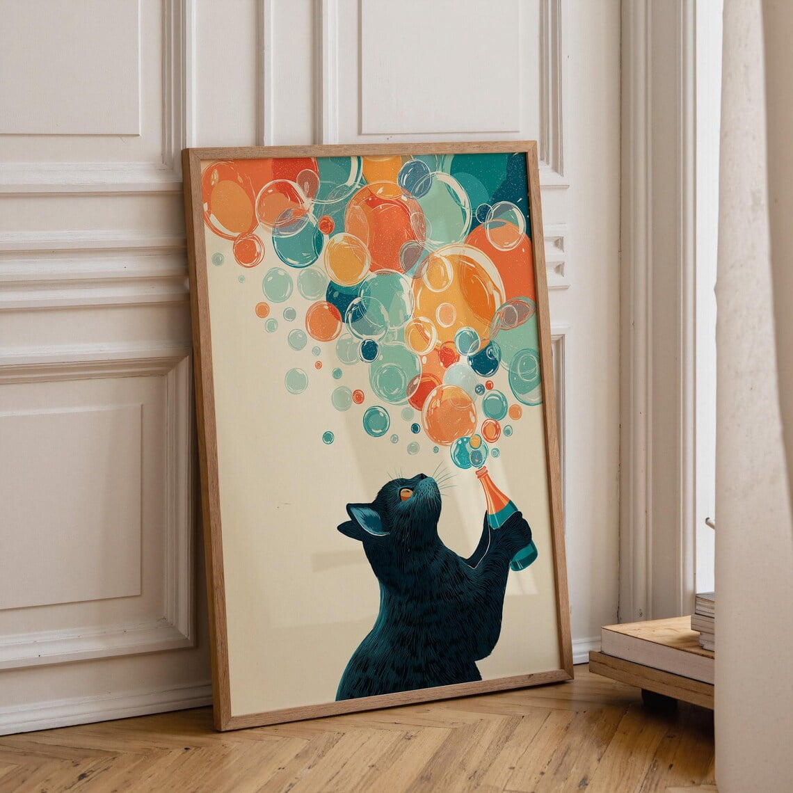 Black Cat Champagne Prosecco Bubble Colourful Celebration Whimsical Bar ...