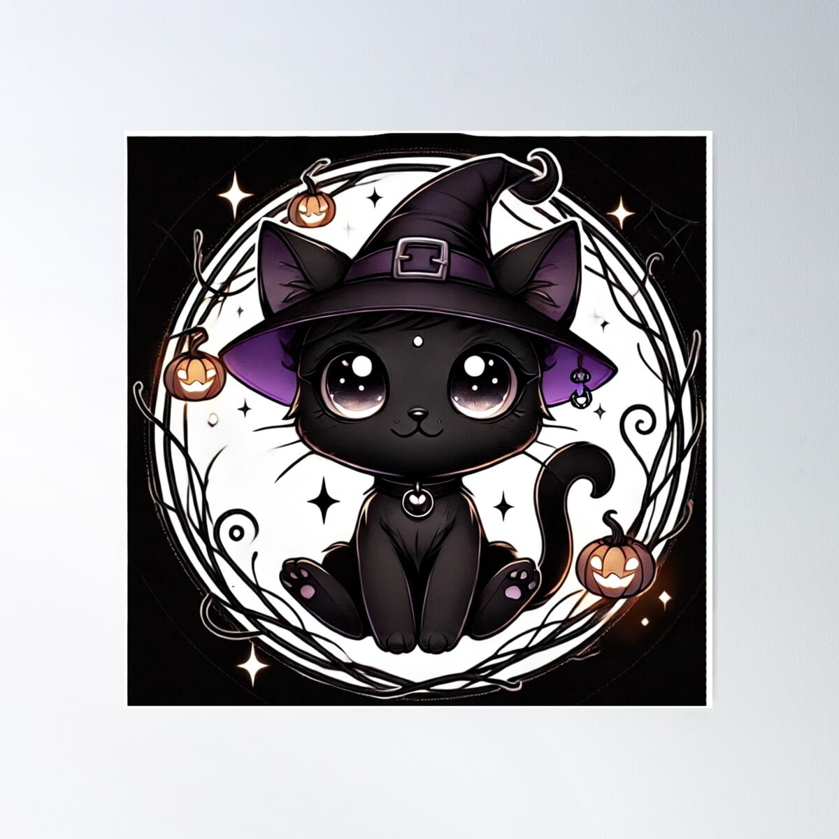 Black Cat Chibi Poster Wall Art, Modern Wall Decor For Living Room ...