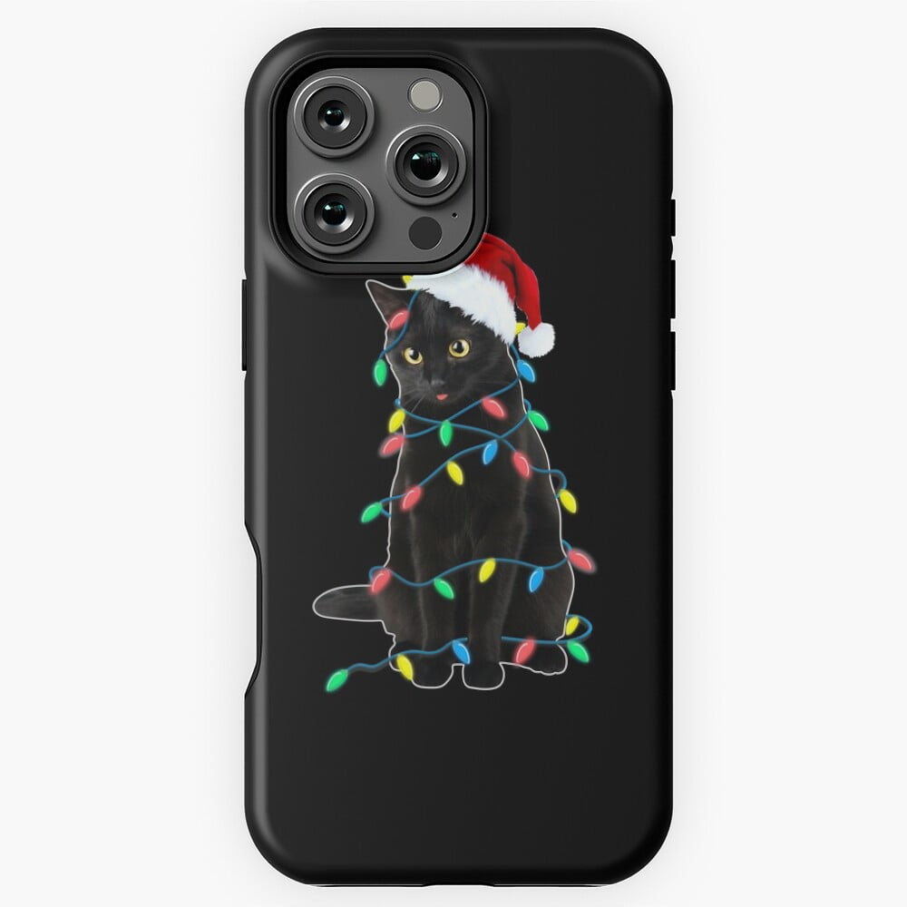 Black Cat Christmas Cute Holiday Pet Art iPhone Case 17 16 15 14 13 12 ...
