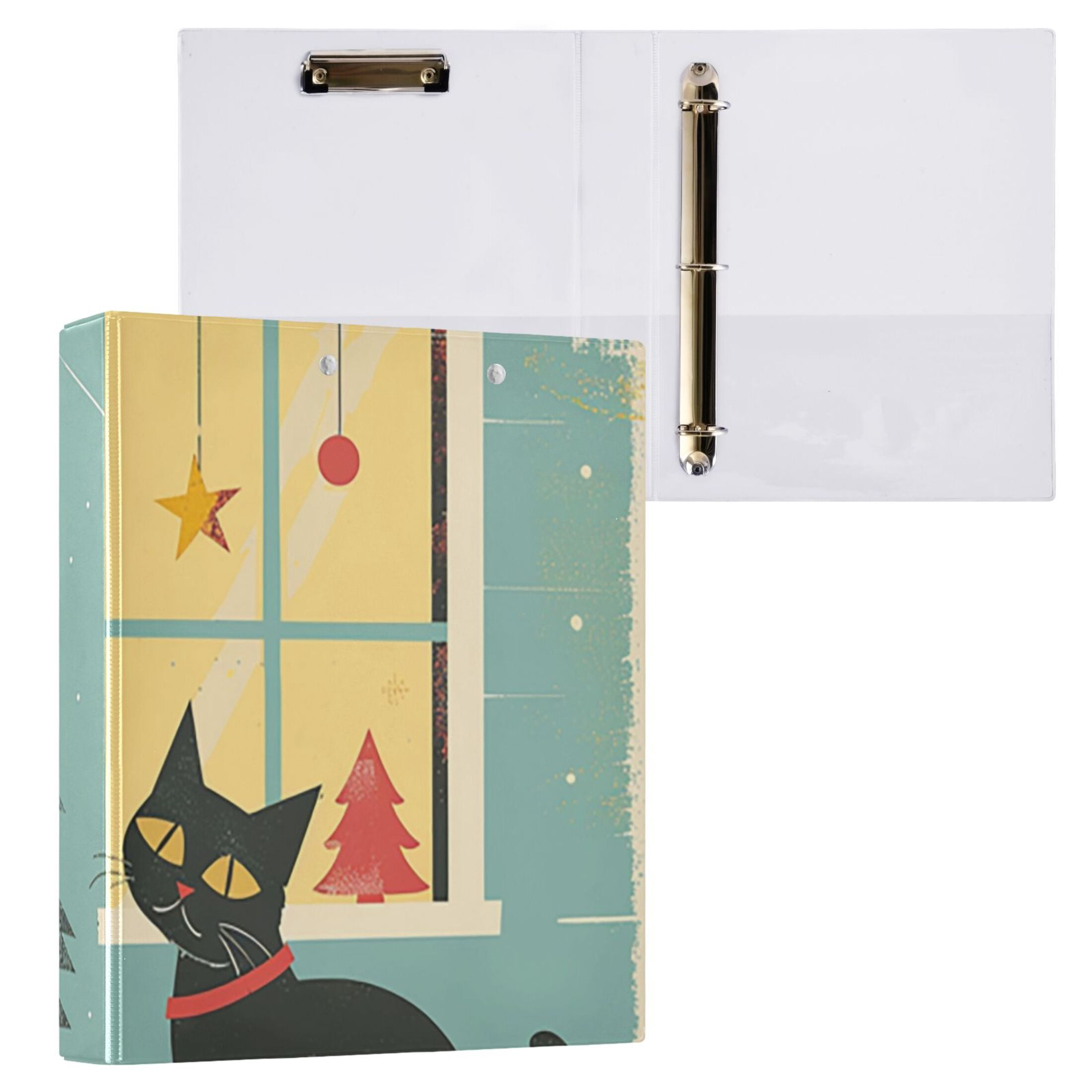 Black Cat Christmas Tree 3 Ring Binders 1.5 inch Hardcover File Folders ...