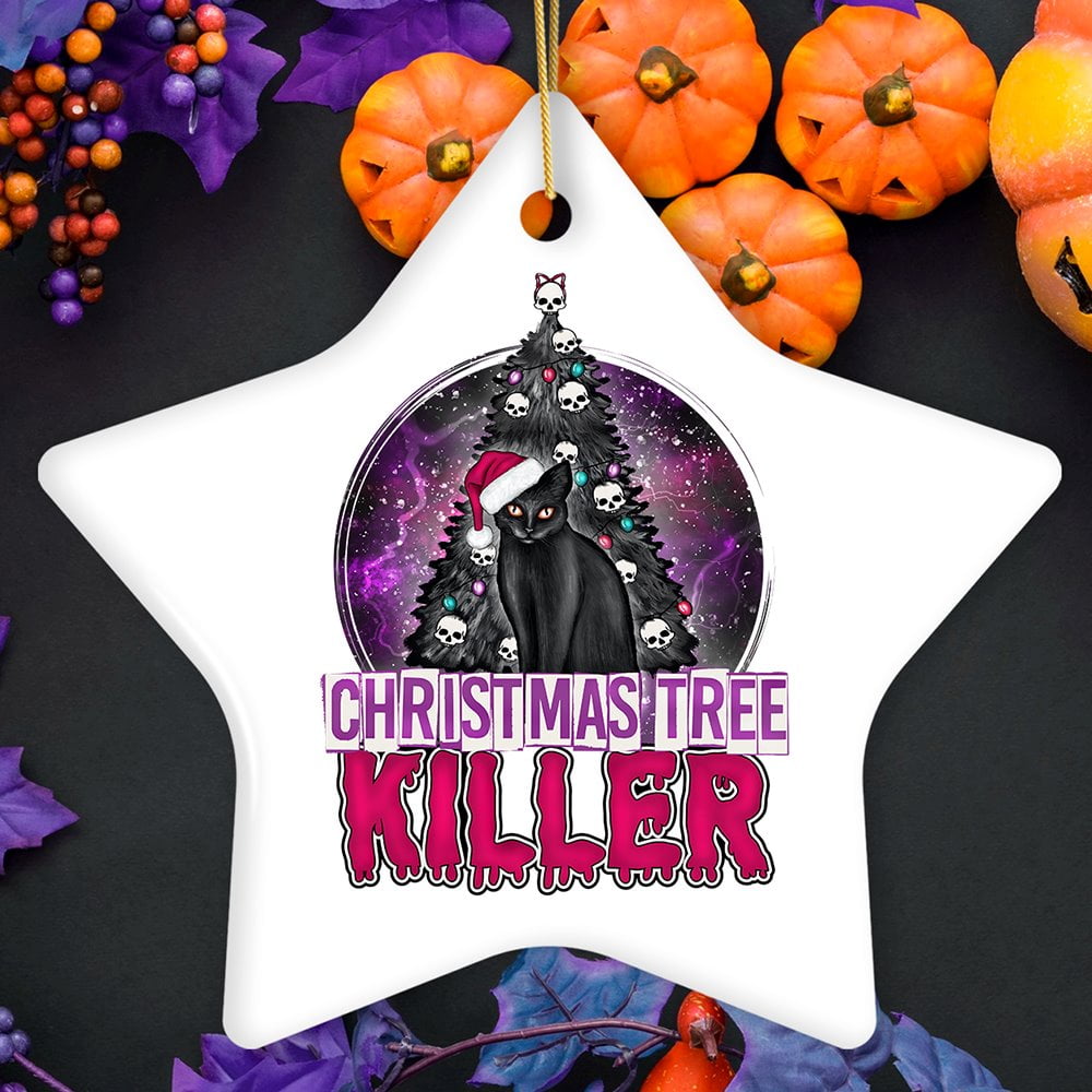 Black Cat Christmas Tree Killer Funny Emo Ornament, Spooky and Creepy ...