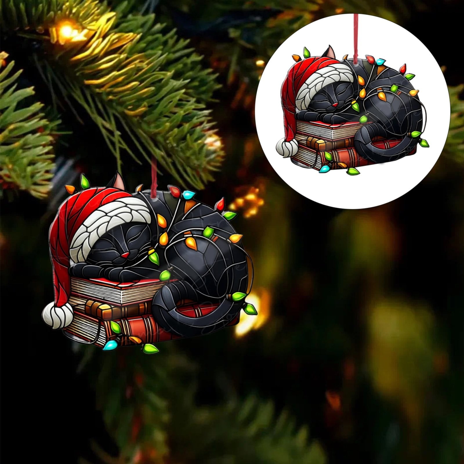 Black Cat Christmas Tree Ornament - Wooden Funny Black Cat Christmas ...