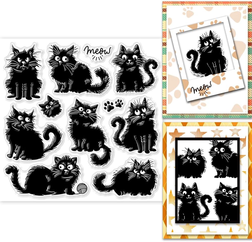 Black Cat Clear Stamps for Cards Making Long-haired Cats Silicone Clear ...