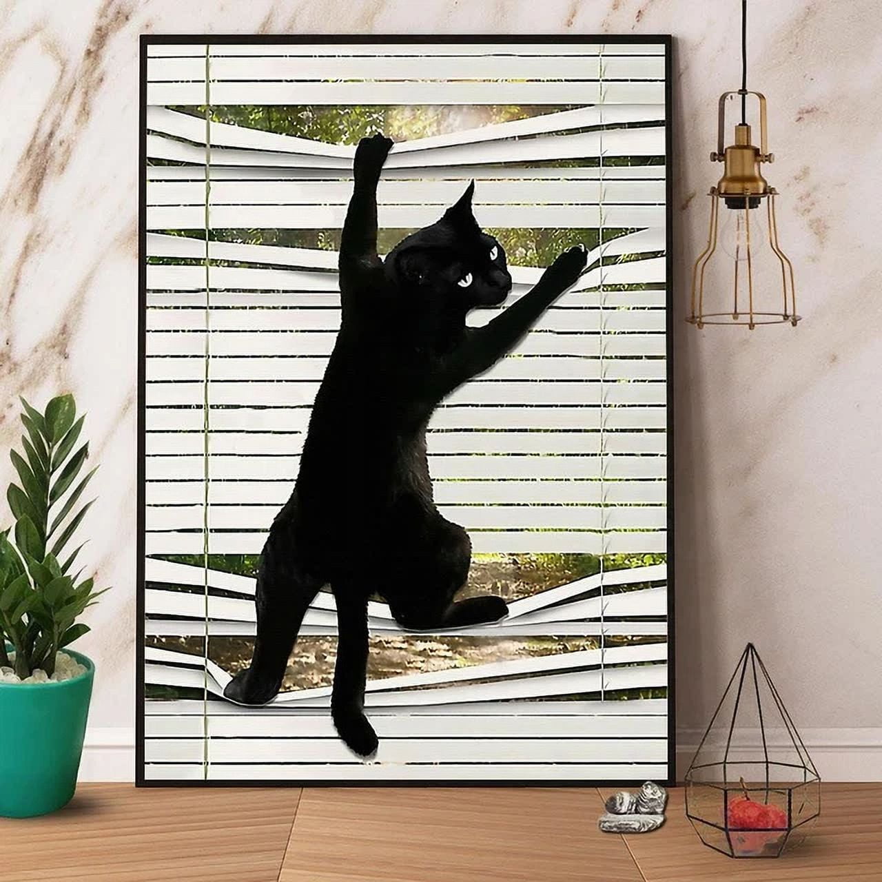 Black Cat Climbing Out Window Paper Poster No Frame Matte Wall Art ...