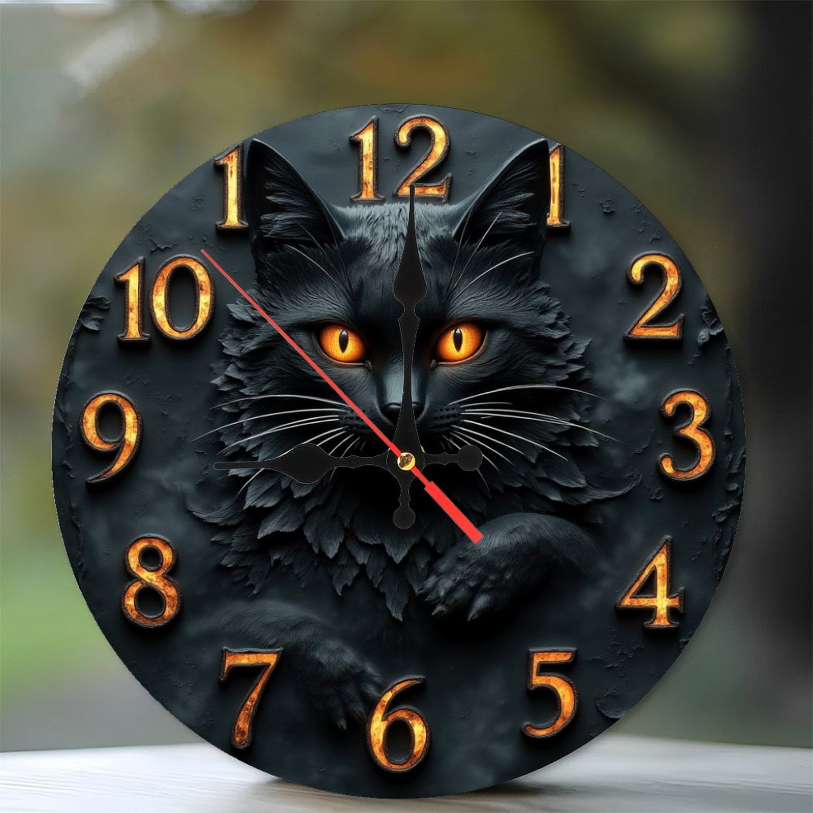 Black Cat Clock 10-Inch Silent Wooden Wall Clock, Battery Operated (AA Batteries Not Included ...