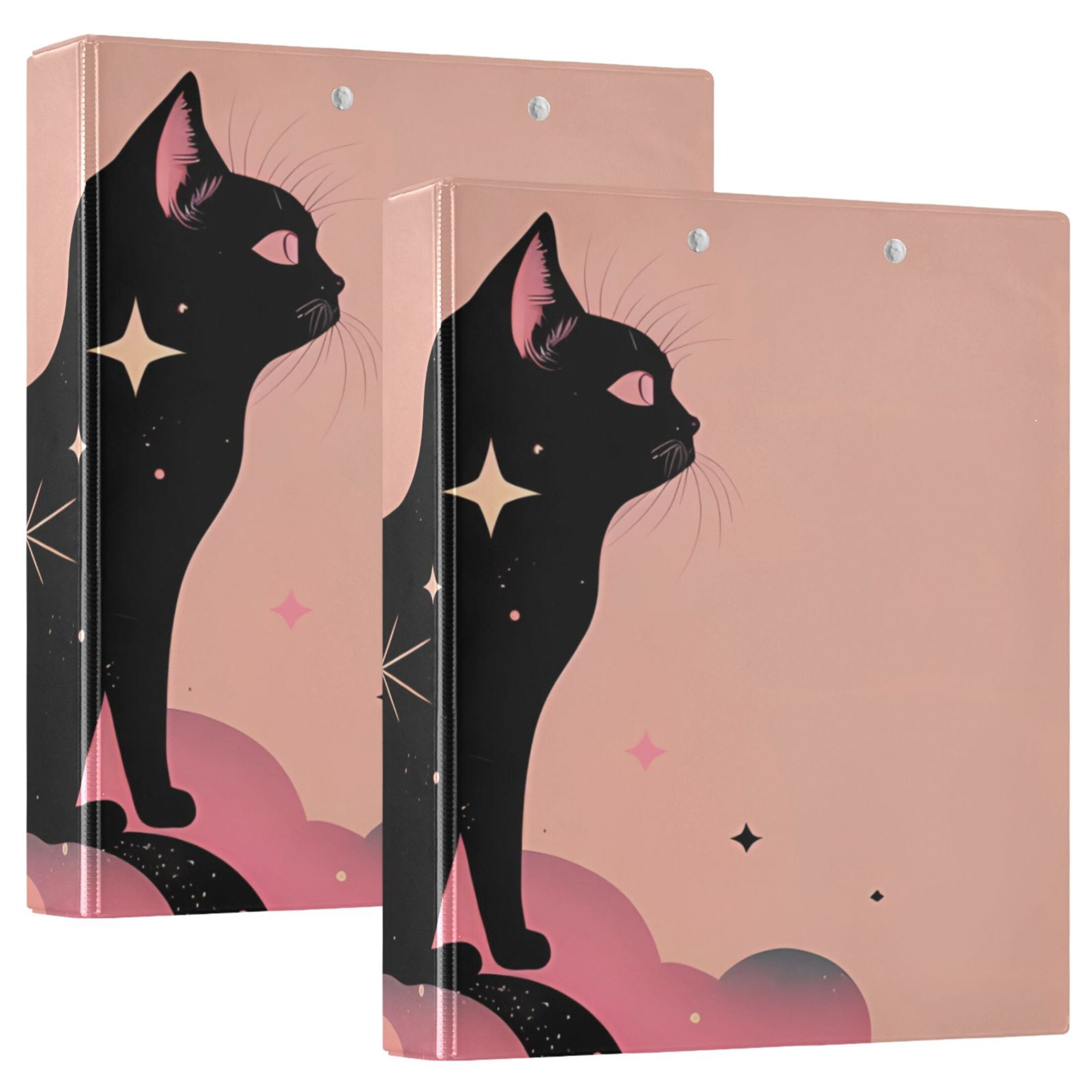 Black Cat Clouds Stars 3 Ring Binders 1.5 inch Hardcover File Folders ...