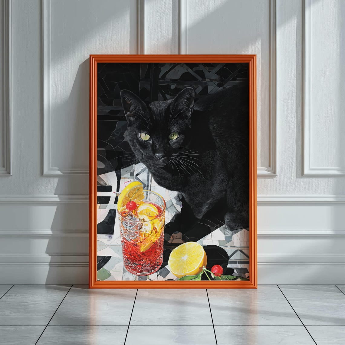 Black Cat Cocktail Quirky Maximalist Home Art Unframed Paper Print ...