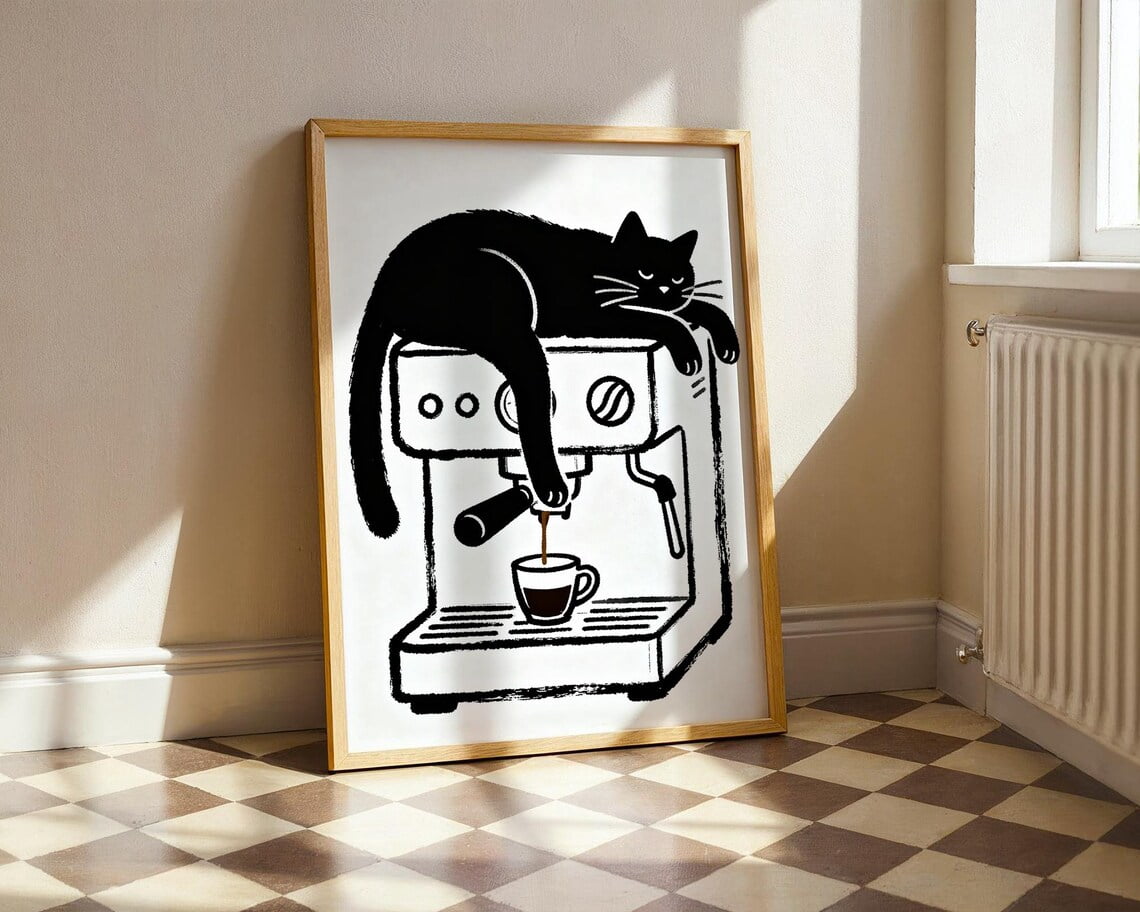 Black Cat Coffee Bar Kitchen Espresso Coffee, Stretched Canvas ...