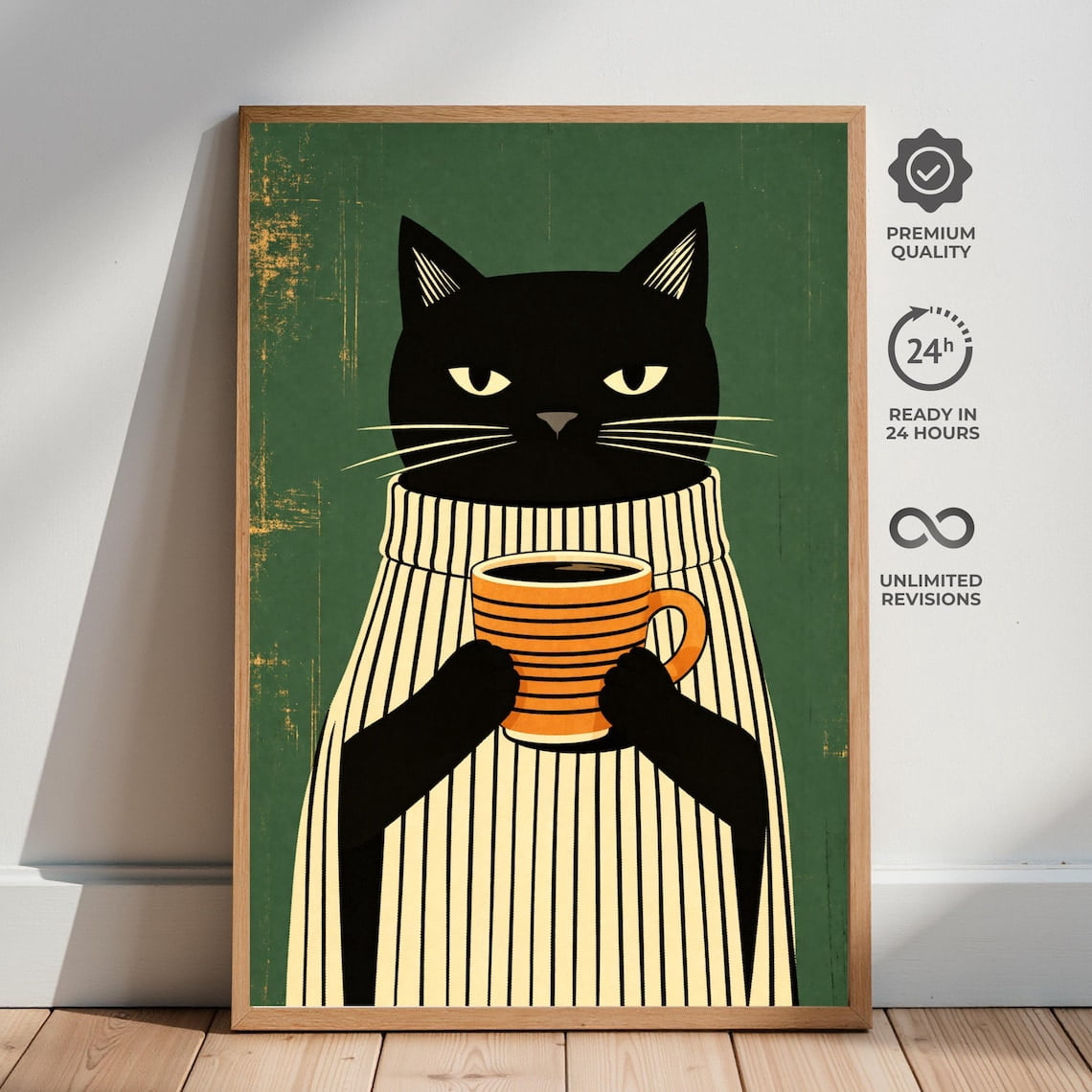 Black Cat Coffee Cozy Minimal Wall Art Poster Unframed Paper Print ...