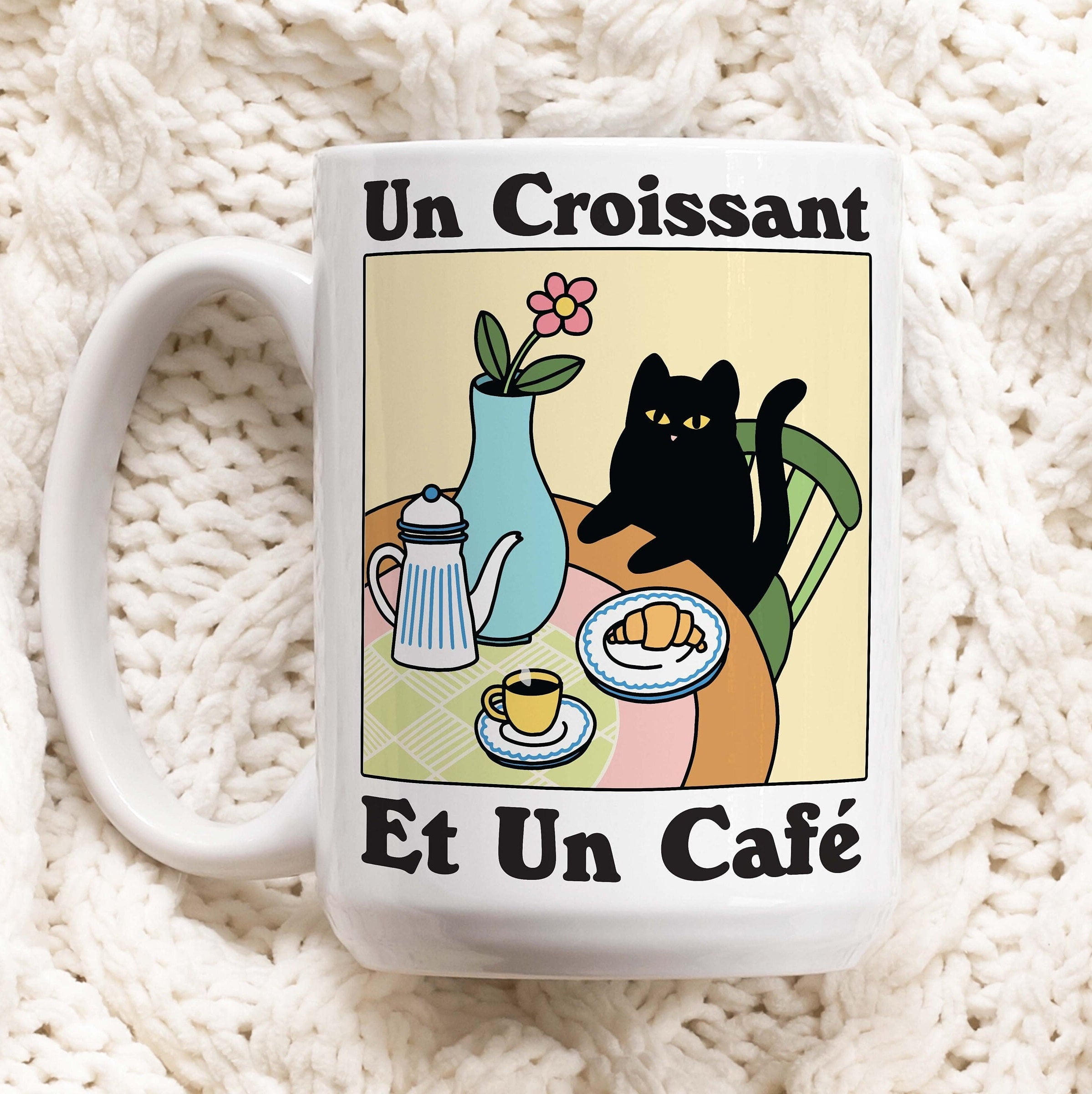 Black Cat Coffee Mug, Croissant CafÃ© Cat Cup, Cute Aesthetic Gift ...