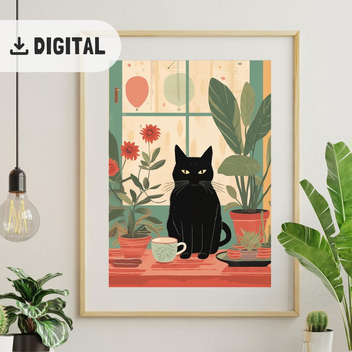 Black Cat Coffee Poster, Catful Kitchen Art, Aesthetic Kitchen Decor ...