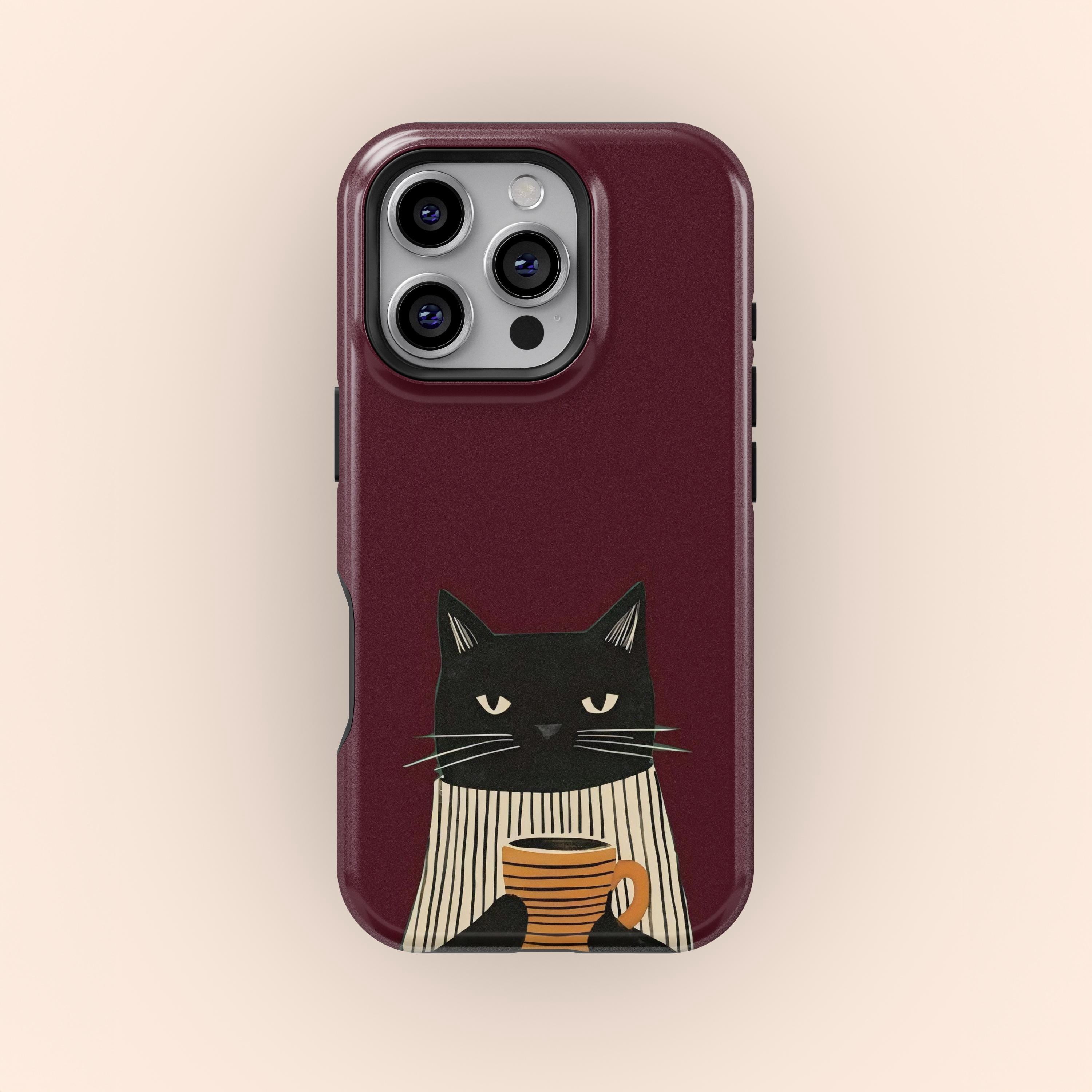 Black Cat Coffee Tough Case for Apple iPhone, Dual-Layer Polycarbonate ...
