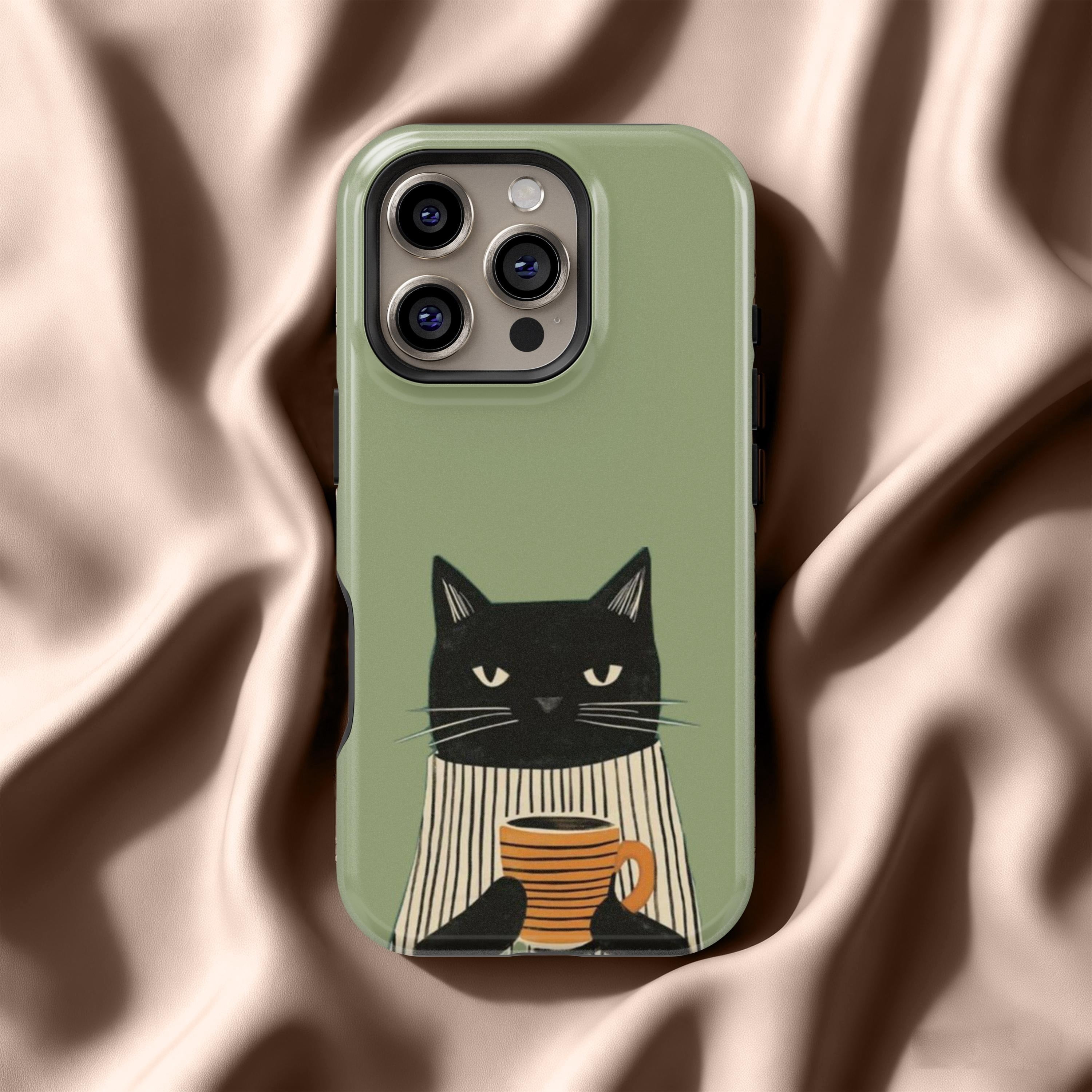 Black Cat Coffee Tough Case for Apple iPhone, Dual-Layer Polycarbonate ...