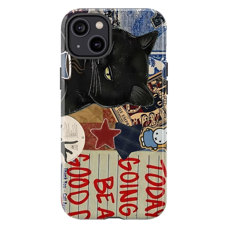 Black Cat Collage Phone Case, Today Going To Be A Good Day Vintage ...