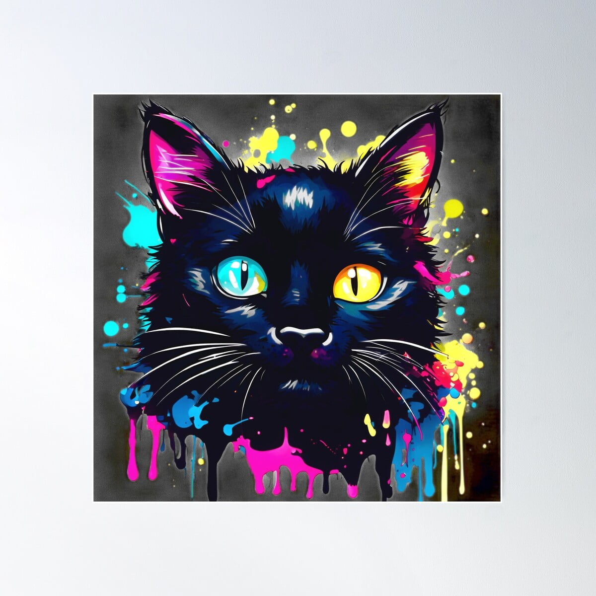 Black Cat Color Splash Art Poster Wall Art, Modern Wall Decor For ...